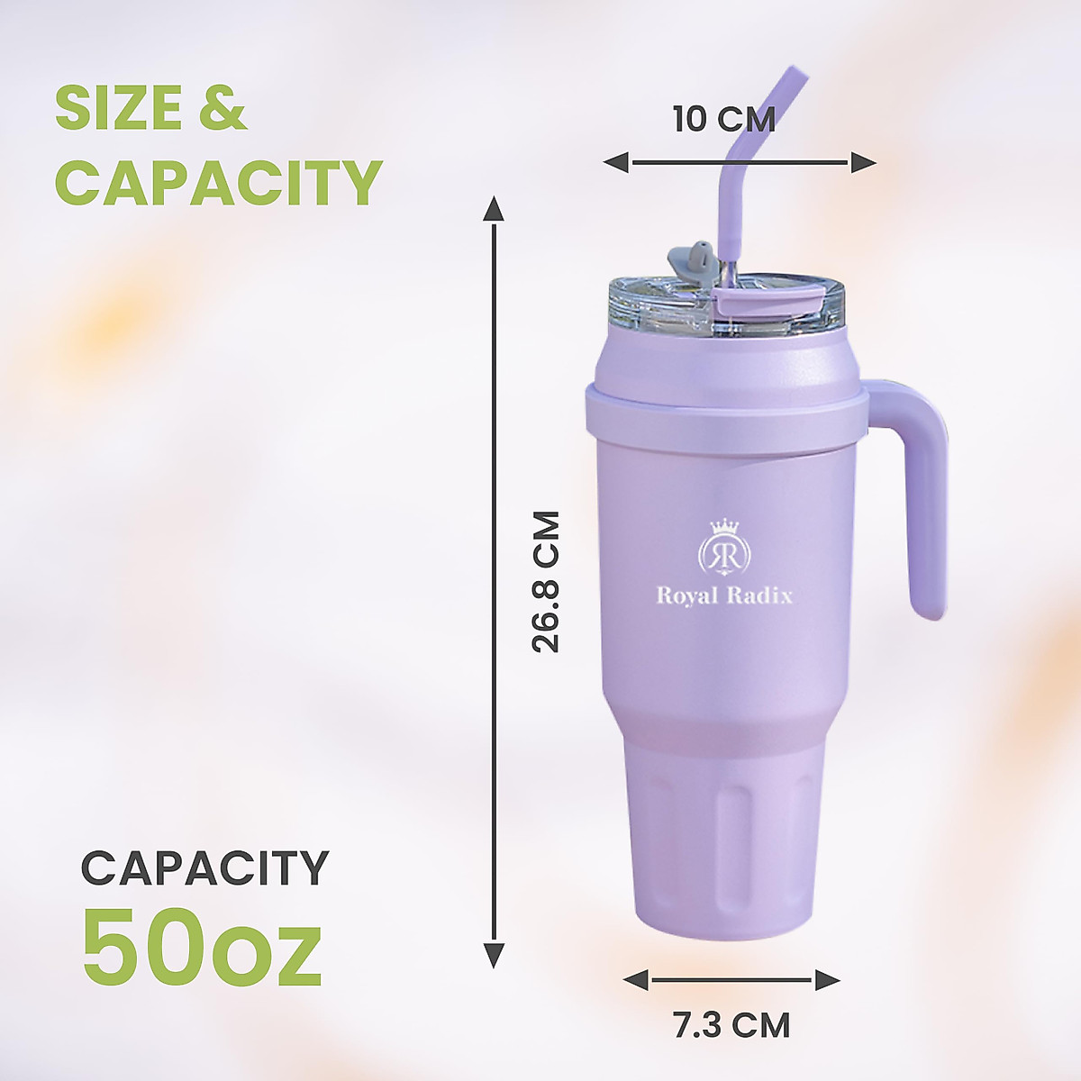 Royal Radix 50 oz Tumbler with Handle, 2 in1 Straw and Lid, Stainless Steel,Traveling Mug, maintain Cold for 24 Hours Hot 12H, Leakproof and Dishwasher Safe