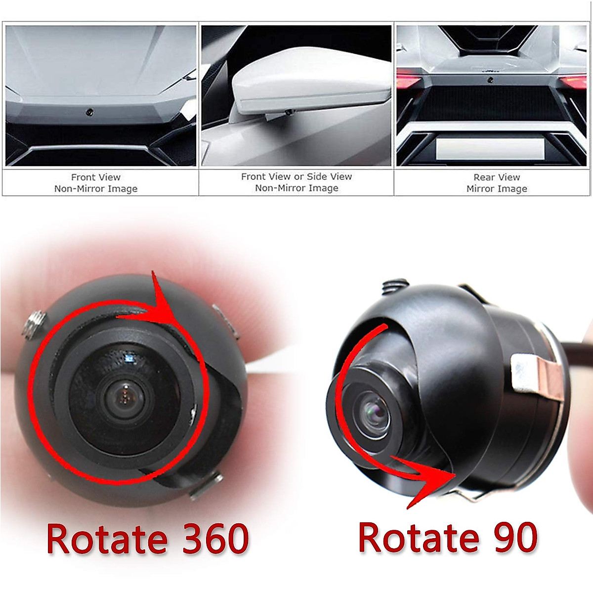 EWAY Mini Universal 360° Backup Rear Front Side View Car Camera Rotatable Mirror Flush-Mount AutoSafety Parking Reversing Cameras Metal Body