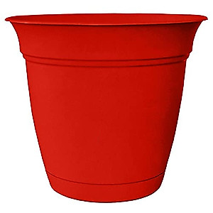 The HC Companies 6 Inch Eclipse Round Planter with Saucer - Indoor Outdoor Plant Pot for Flowers, Vegetables, and Herbs, Strawberry Red