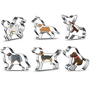 Dog Cookie Cutter Set of 6 - Pet Dog Cookie Cutters Shapes with Rochin, German Shepherd, Chihuahua, Border Collie, Rottweiler, Labrador Cartoon Animal Themed Cutters Molds for Puppy Homemade Treats