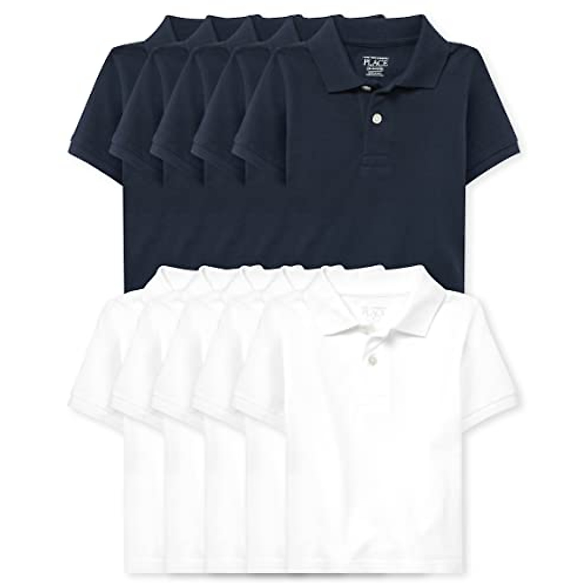 The Children's Place Baby Boys' Toddler Multipack Short Sleeve Pique Polos, Nautico/White 10-Pack, 5T