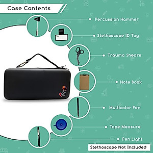 Stethoscope Case with Accessories – Essential School Supplies for Nurses, Medical Assistants – Includes Pen Light, Trauma Shears, Percussion Hammer, Steth ID Tag, Tape Measure, Multicolor Pen (Black)