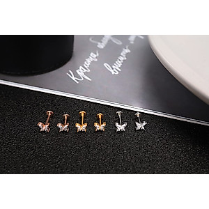 JINSAWW 16G Butterfly Internally Threaded CZ Labret Stud Stainless Steel Ear Cartilage Helix Tragus Conch Flat back Piercing Stud Body Jewelery