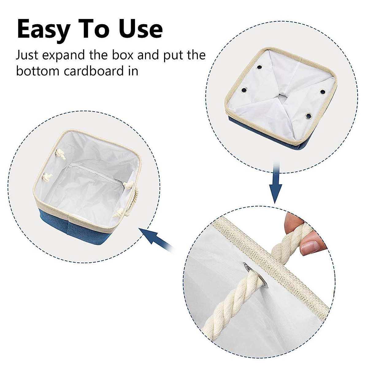 i BKGOO 3Pack Large Foldable Storage Bins，Collapsible Sturdy Cationic Fabric Organizing Storage Basket Cube with Cotton Handles for Home Office Shelf Clothes Toys Khaki-Blue 13×13×13 inch