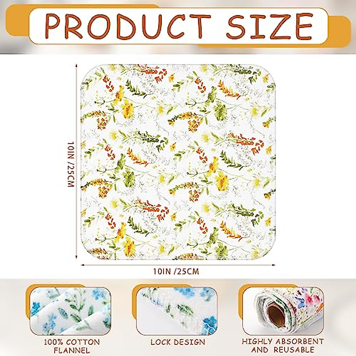 48 Pcs Paperless Towels Roll Washable Cotton Cloth, Reusable Paper Towels - 25 Pack with Durable Cardboard Roll - 10" x 10" Reusable Napkins Paperless Paper Towels (Colorful Small Flowers)