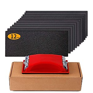LANNEY Sand Paper, 120 to 2500 Fine Grit Sandpaper Assortment Pack with Sanding Block Sander, Wet Dry Waterproof Abrasive Sandpaper Sheets for Automotive Wood Metal Polishing Finishing, 9х3.6 Inch