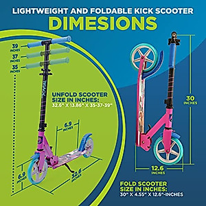 Jovial 2-Wheel Folding Kick Scooter - Compact Foldable Riding Scooter for Teens w/Adjustable Height, Alloy Anti-Slip Deck, 7” Wheels, Mud Guard Front Wheel, for Kids Boys/Girls 8+ Yrs Old (Miami)