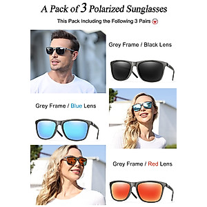 BOTPOV Polarized Sunglasses for Men Women Mirror UV 400 Protection Lens Spring Hinge (3 Pack)