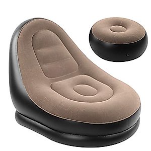 Keenso Lazy Flocking, Portable Fitness Flocking Lazy Lounger with Foot Cushion Simple Inflate Deflate for Outdoor Accessory