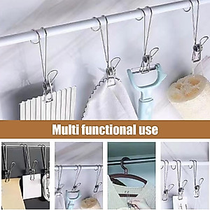 Stainless Steel Metal Long Tail Clip with Hooks,2024 New Stainless Steel Clothespins with Hooks,Clip Hanging Universal Clips,Hanging Universal Clips for Kitchen Bathroom Office DIY (20Pcs)