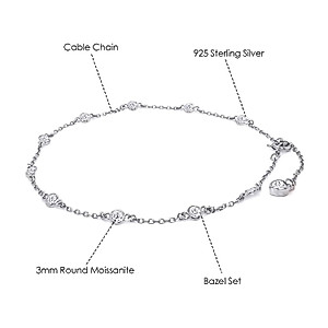 SAVEARTH DIAMONDS 3mm Round Cut Moissanite Diamond Lab Created Bezel Set Single Piece Station Anklet Ankle Bracelet for Women in 14k White Gold over Sterling Silver(1 Cttw) 9"