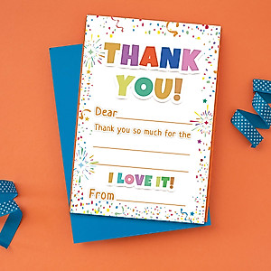 Vusnud 72Pcs Kids Thank You Cards, Fill in The Blank Thank You Notes with Envelopes from Teacher for Birthday (4x6 In)