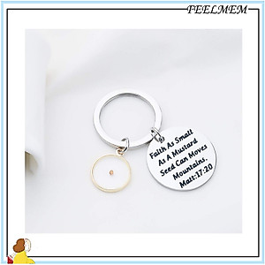 FEELMEM Religious Jewelry Mustard Seed Faith Gifts Faith As Small As A Mustard Seed Can Moves Mountains Matthew 17:20 Keychain Faith Jewelry For Christian Best Friend (Faith as smal)
