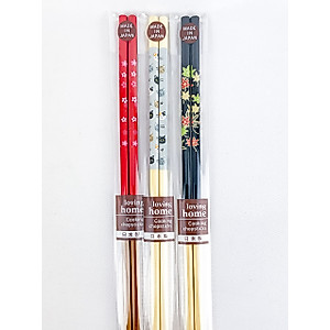 Set of 3 Assorted Cooking Chopsticks, Made in Japan, Natural Bamboo Saibashi, 13inches, Cute Shiba Inu Pattern, Traditional Japanese pattern, Simple Modern Pattern, Colorful Pattern