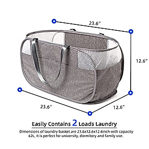 Tengou 62L Collapsible Laundry Basket, Reinforced Handles & One Shoulder Crossbody, Easy to Go Up and Down Stairs breathable mesh Large Laundry Hamper for Clothes