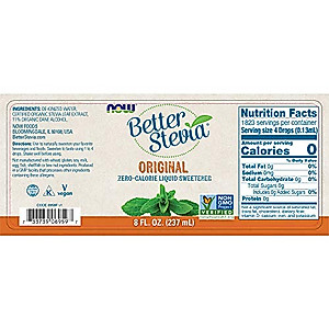 NOW Foods BetterStevia Original Zero-Calorie Liquid Sweetener, Keto Friendly, Suitable for Diabetics, No Erythritol, 8-Ounce