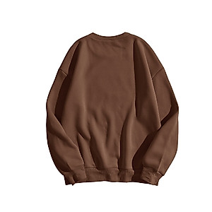 SweatyRocks Women's Casual Long Sleeve Sweatshirt Round Neck Pullover Tops Coffee Brown L