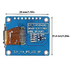 KUIDAMOS TFT Display Screen Module, 8P 4-Wire SPI Interface 135x240 28 x 31.4mm Screen Module 1.14 Inches 1.1 X 1.2in DIY Circuit