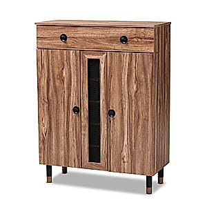 Baxton Studio Valina 2-Door Wood Shoe Storage Cabinet with Drawer in Oak-Black