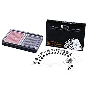 Ritz 2-Decks Poker Size 100% Plastic Playing Cards Set in Plastic Case, Large Index, Waterproof