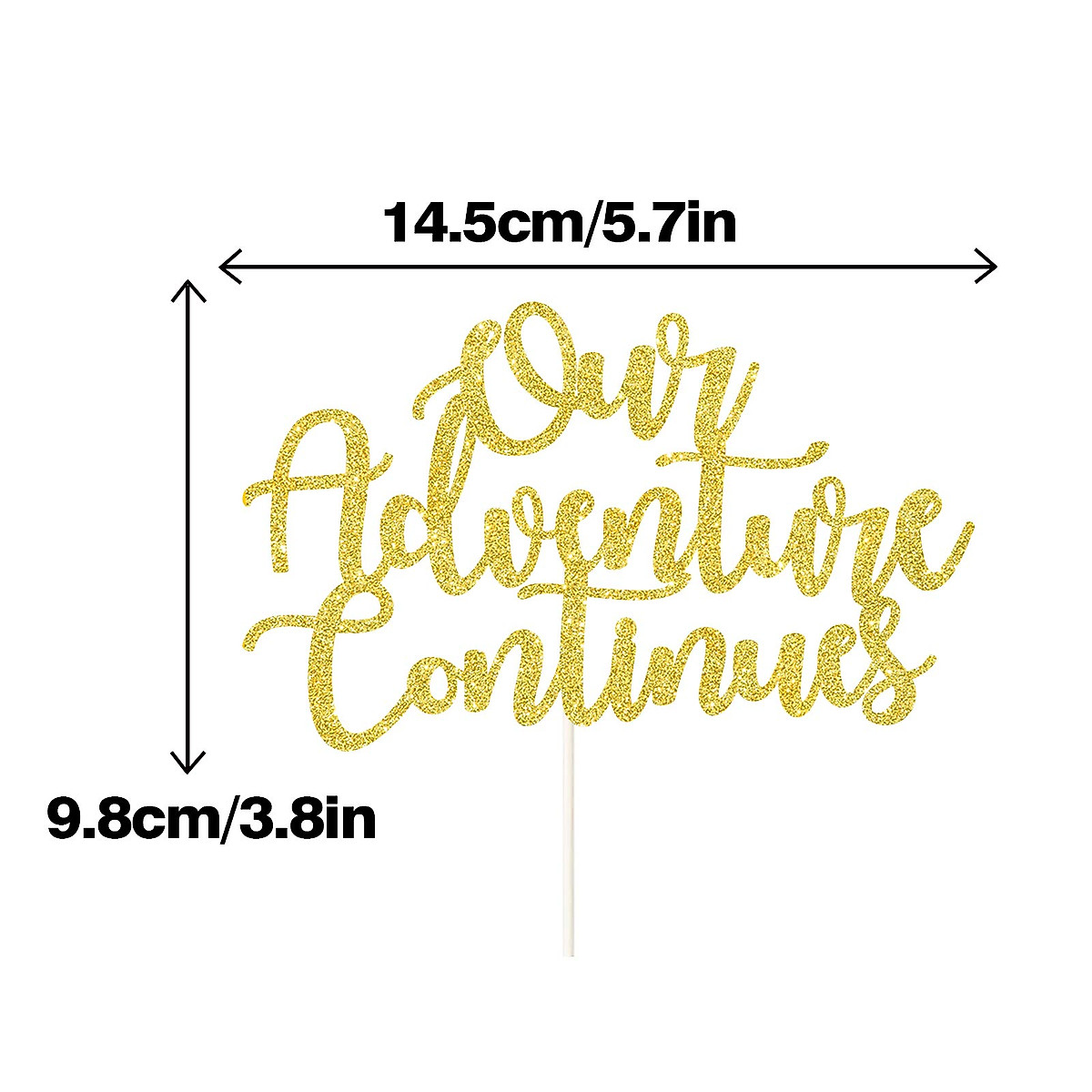 Glitter Gold Our Adventure Continues Cake Topper，Bridal Shower Cake Topper，Engagement Cake Topper，Wedding Anniversary Party Decor，Travel Themed Vow Renewal Decorartions