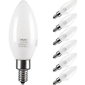 TORCHSTAR Dimmable E12 LED Candelabra Bulb, UL Listed, 60W Equivalent Chandelier Light Bulbs, 550lm, LED Filament Candle Bulb C11, Frosted Glass Ceiling Fan Light Bulbs, 2700K Soft White, Pack of 6