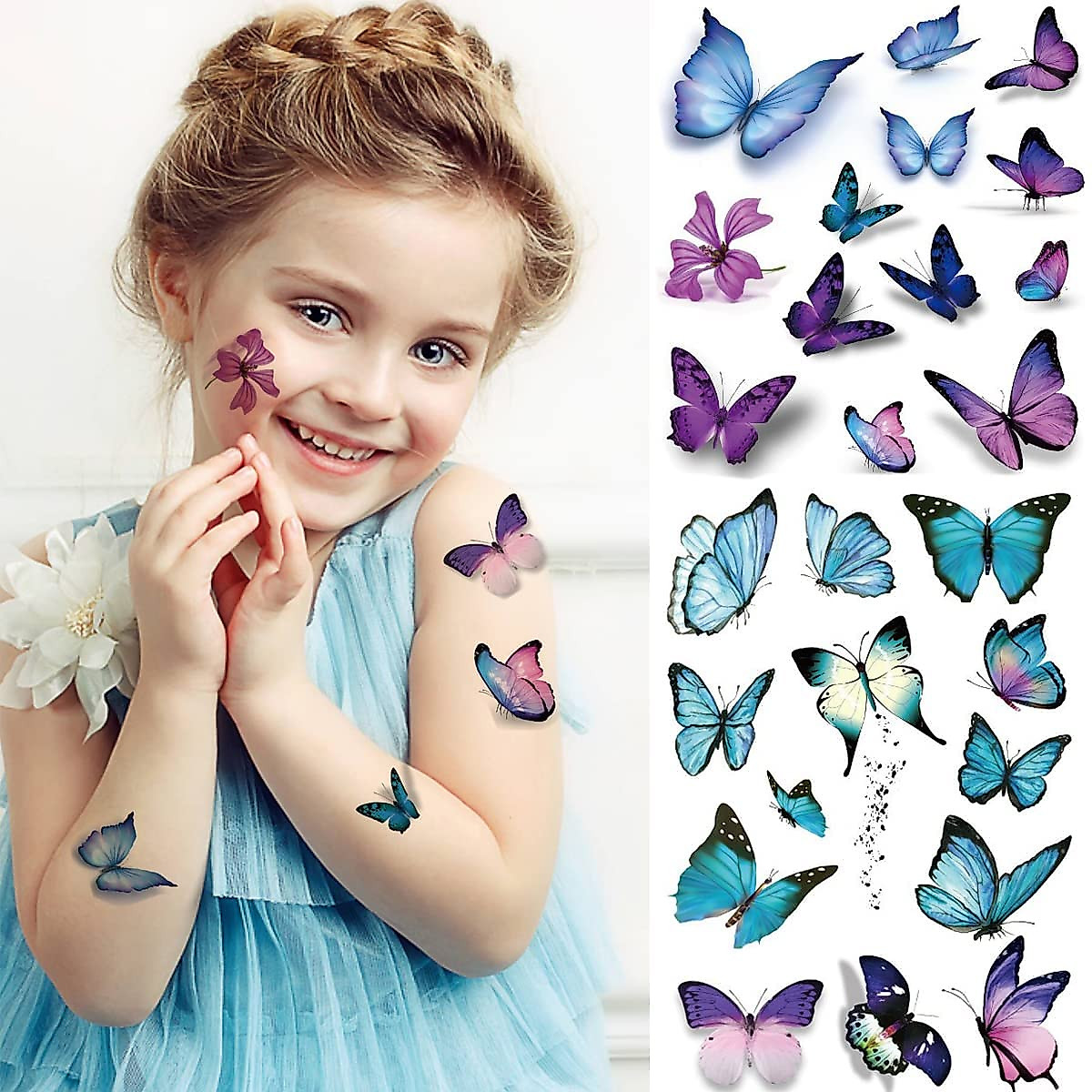Butterfly Temporary Tattoos,150 Various Styles Butterfly Tattoos Stickers Waterproof 3D Tattoo for Kids Women Birthday Decorations Body Art Makeup Stickers