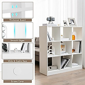 Tangkula 9 Cube Bookshelf, Freestanding 3 Tier Open Bookcase, Modern Cube Storage Organizer with Anti-toppling Device, Multipurpose Wood Display Shelf for Living Room Study Home Office (White, 9 Cube)