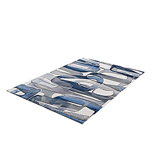 Abani Unique Blue & Grey Modern Circles Design Area Rug - Contemporary Asymmetric Print Non-Shed 6’ x 9’ Living Room Rug Rugs