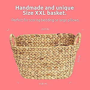 Compactor Caracas Water Hyacinth Storage Baskets, Handmade Large Wicker Basket For Laundry Bed Linen Towels, Wicker Baskets for Storage, Living Room Blanket Storage, Brown Basket - 18 x 11 x 11 inch