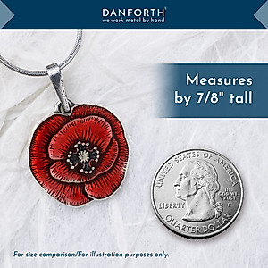 DANFORTH - Remembrance Poppy Snake Chain Necklace (Red) – Handcrafted Pewter Memorial Necklace – 18” – Made In USA