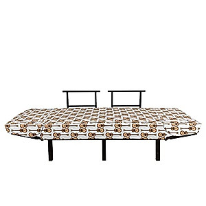 Ambesonne Music Futon Couch, Repeated Pattern Wooden Acoustic Guitars on Plain Backdrop Art Print, Daybed with Metal Frame Upholstered Sofa for Living Dorm, Loveseat, White Ecru and Pale Redwood