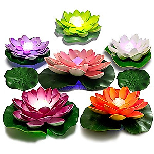 Assaoy Floating Pool Lights,Lotus Flowers Lights,Fun Pool Accessories,Pond Light LED Candles Artificial Flower W/Water Lily Pad for Pool at Night,Garden Wedding Back to School PartyDecor 8Pcs