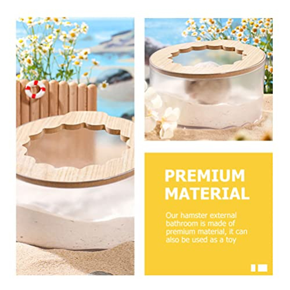 Ipetboom Terrarium Hamster Bath Room Plastic Small Pet Cage Clear Shower Tub Basin Wood Sand Container Pet Sandbox Sauna Toilet for Rat Mice Gerbil Plastic Containers