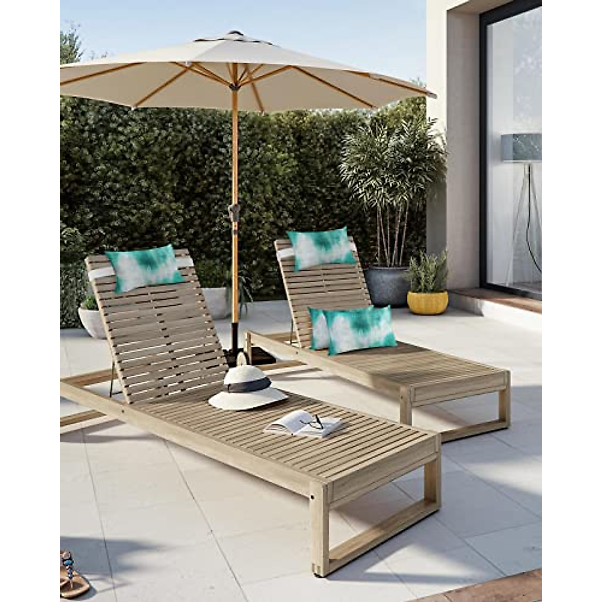 Recliner Head Pillow Ledge Loungers Chair Pillows with Insert Aqua Green Abstract Lines Geometric Art Modern Lumbar Pillow with Adjustable Strap Outdoor Waterproof Patio Pillows for Beach Pool, 2 PCS