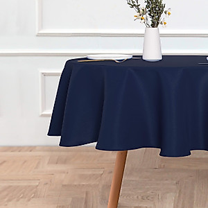 sancua Round Tablecloth - 60 Inch - Water Resistant Spill Proof Washable Polyester Table Cloth Decorative Fabric Table Cover for Dining Table, Buffet Parties and Camping, Navy