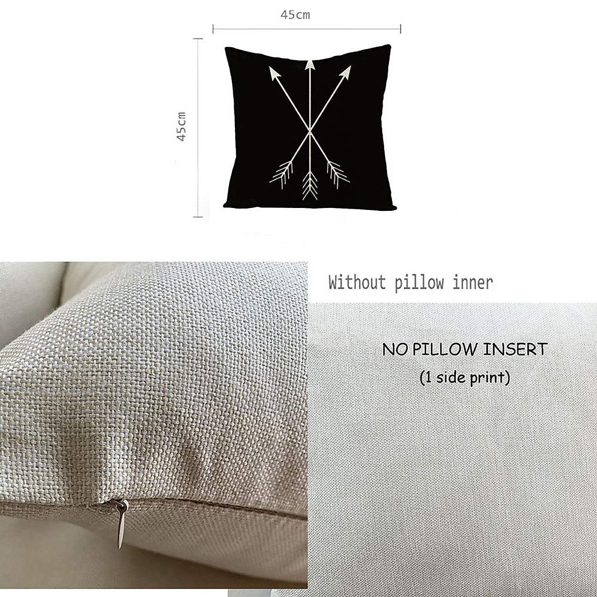 IcosaMro Throw Pillow Covers Black and White Pillow Cases Set of 4 Arrow Mountain 18x18 Decorative Square Zippered Cotton Linen Cushion Cover Room Sofa Decor