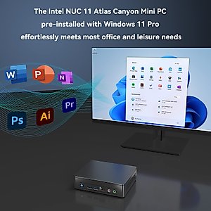 Intel NUC 11 Mini PC with Quad-Core Celeron N5105, Versatile Mini Computers 8GB DDR4 RAM & 256GB SSD - Support HDMI Dual 4K UHD/Bluetooth v5.2/Windows 11 Pro preinstalled（NUC11ATKC4）