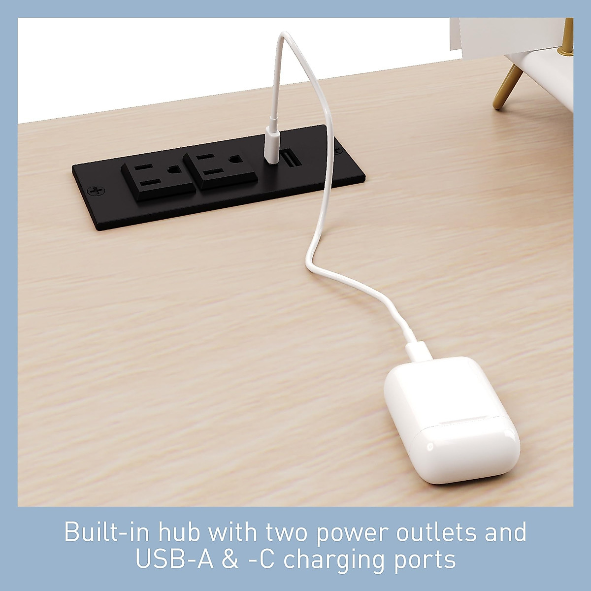 Realspace® Koru 60"W L-Shaped Corner Computer Desk with Integrated Power & Charging, Natural Oak