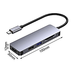 Cable Hub Data Transfer Anti-Interference Type-C to HDMI-Compatible USB Adapter Docking Stand for Home Grey