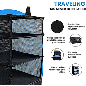 Grand Fusion Housewares Stow-N-Go Luggage and Travel Organizer, Travel Essentials, Hanging Packing Cubes With Hanging Shelves And Laundry Storage Compartment, Black