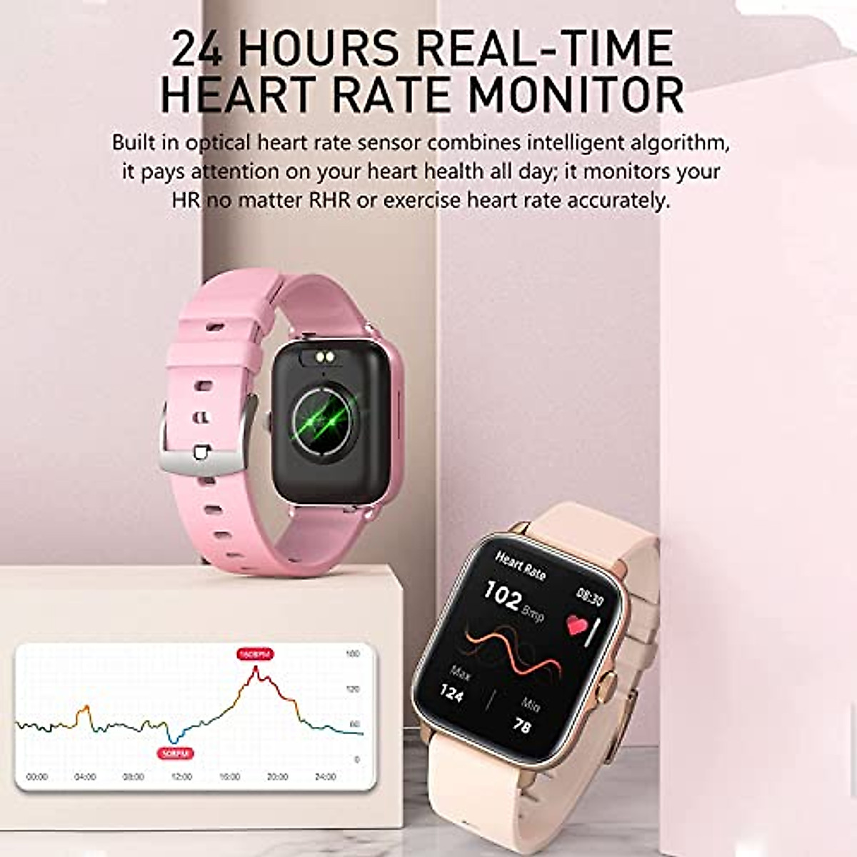 Ryscom Smart Watch for Woman Digital Social Networks Notifications Sports Luxury Casual Sports Call Bluetooth Calls Bluetooth goldesn Pink Notifications