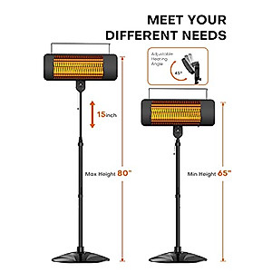 Garage Heater, 1500W Outdoor Heaters for Patio, Telescopic Radiant Infrared Heater w/3 Speeds, Fast Heating 270 Sq.Ft, Electric Patio Heater w/Tip-Over & Overheating Protection for Indoor Pet Use