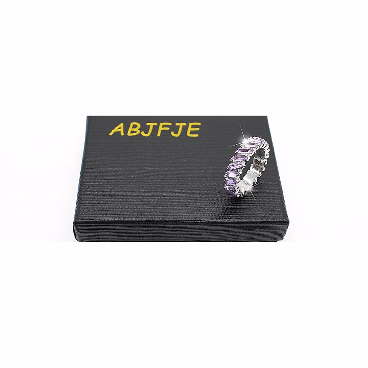 ABJFJE Rainbow Baguette Crystal Band Ring Anniversary Eternity Cubic Zirconia Ring Elegant Wedding Cocktail Rings Fashion Luxury Jewelry for Women