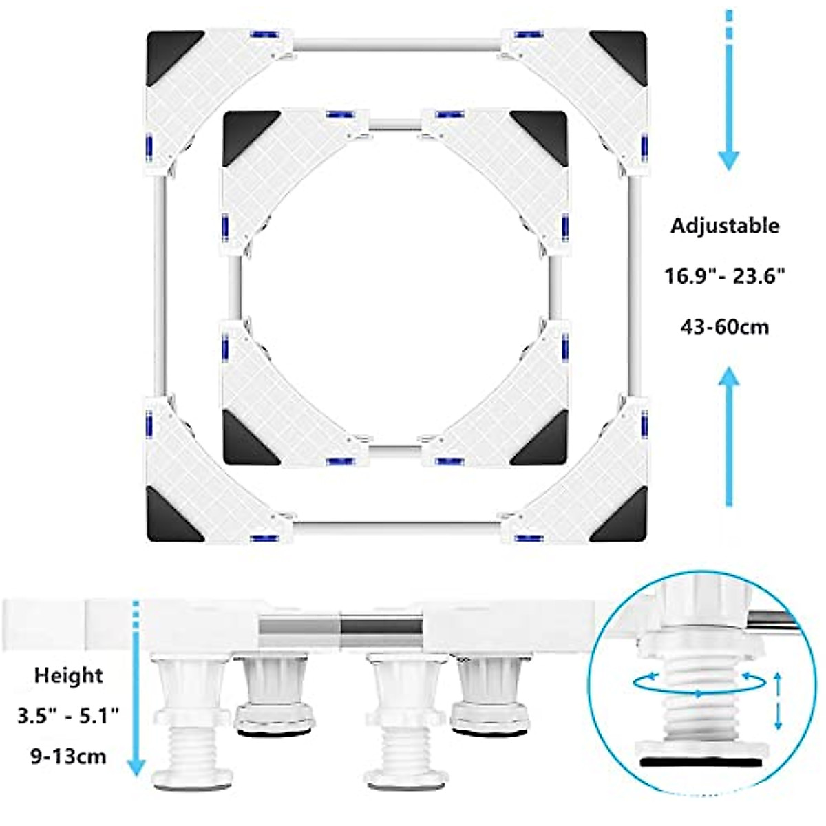 Adjustable Fridge Stand- Refrigerator Stand-Mini Fridge Stand- Washing Machine-Washer Stand-Strong Feet for Fridge- Mobile Base Stand with 4 Strong Feet Multi-Functional Base (4 Feet)