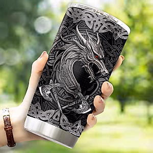 WONWIX Personalized Dragon Viking Tumbler Gifts for Men Dad Husband Friends Dragon Lovers Insulated Stainless Steel 20oz With Lid Travel Cup Coffee Mug Water Bottle Gift