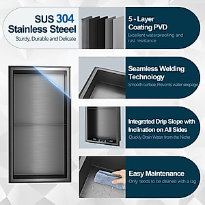 Agabok Shower Niche, 12" x 24" Black Stainless Steel Niche No Tile Needed, Two-Tier Wall Niche, Recessed Shower Shelf, Bathroom Niche for Storage