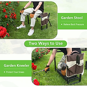 seasky Foldable Garden Kneeling and Seat,Anti-Tipping Garden Stool Widened Thick Soft Kneeling Pad, Heavy Duty Gardening Stool with Garden Tool Bag,Gardening Gift
