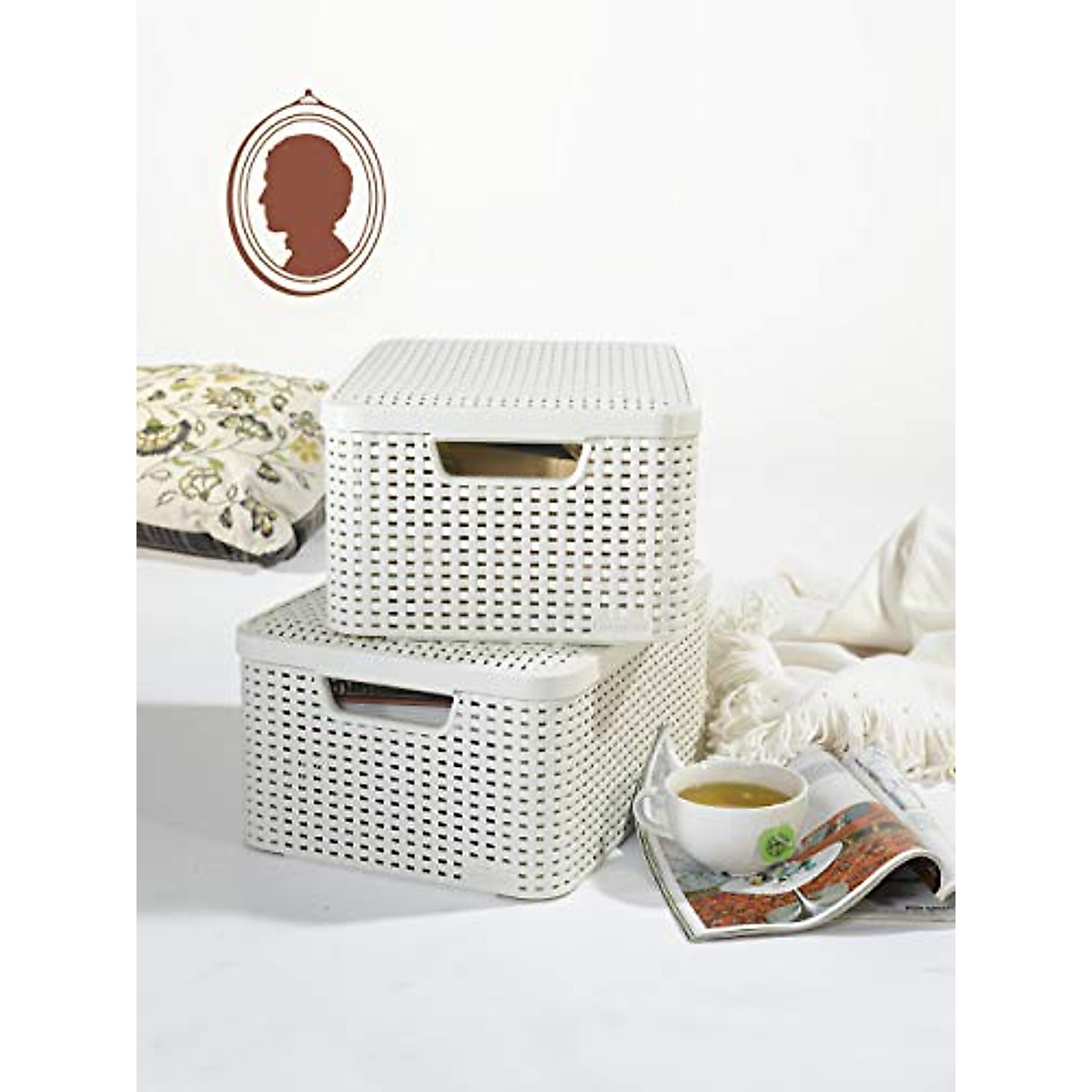 Curver | Set of 3 Style S Storage Boxes + Lids, White, Plastic