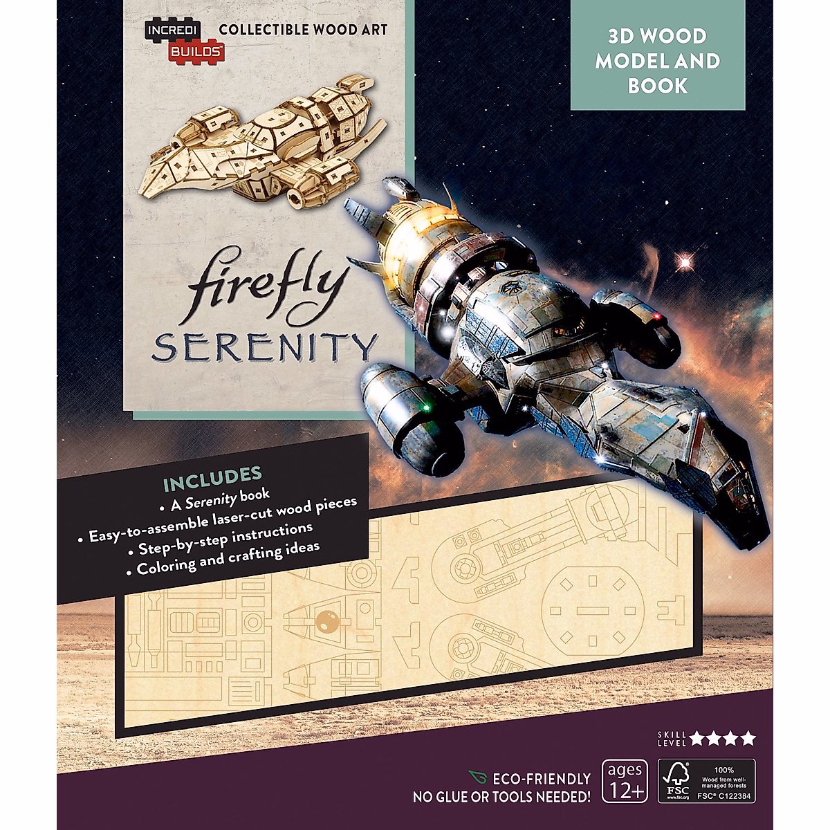 Incredibuilds Firefly Serenity 3D Wood Puzzle & Model Figure Kit (157 Pcs) - Build & Paint Your Own 3-D Movie Toy - Holiday Educational Gift for Kids & Adults, No Glue Required, 12+ 